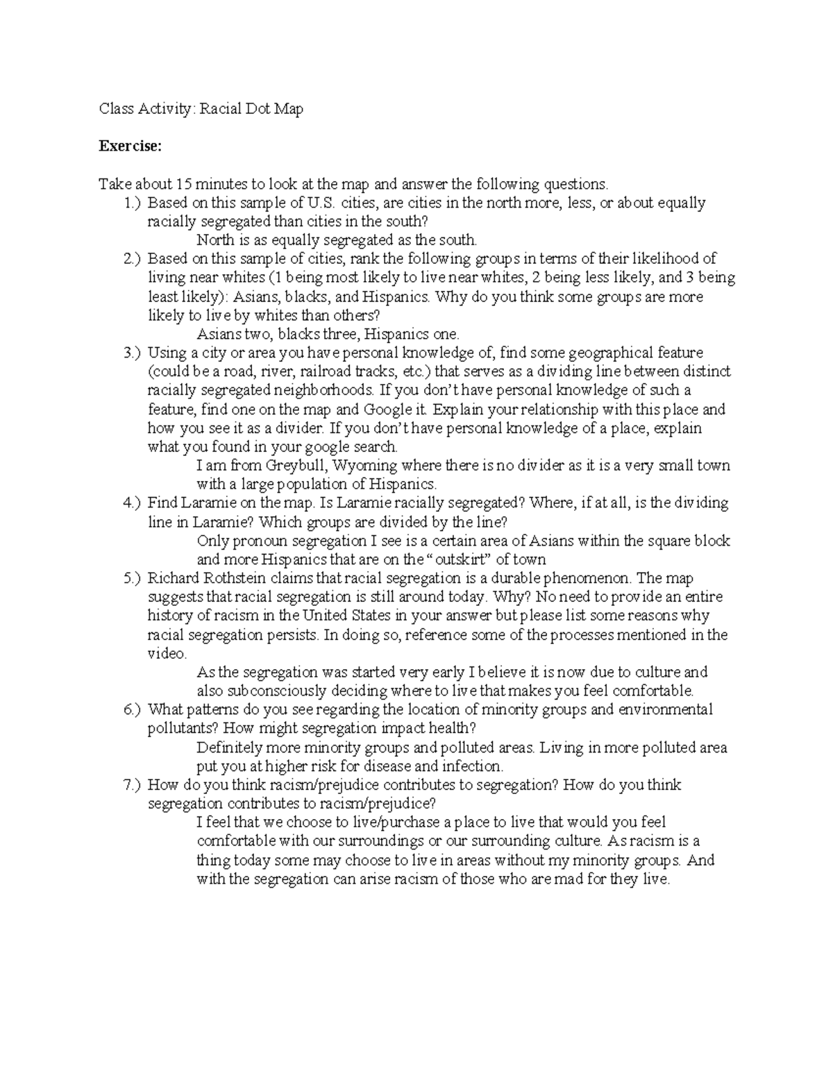 Racial Segregation in U.S. Class Activity - Class Activity: Racial Dot ...