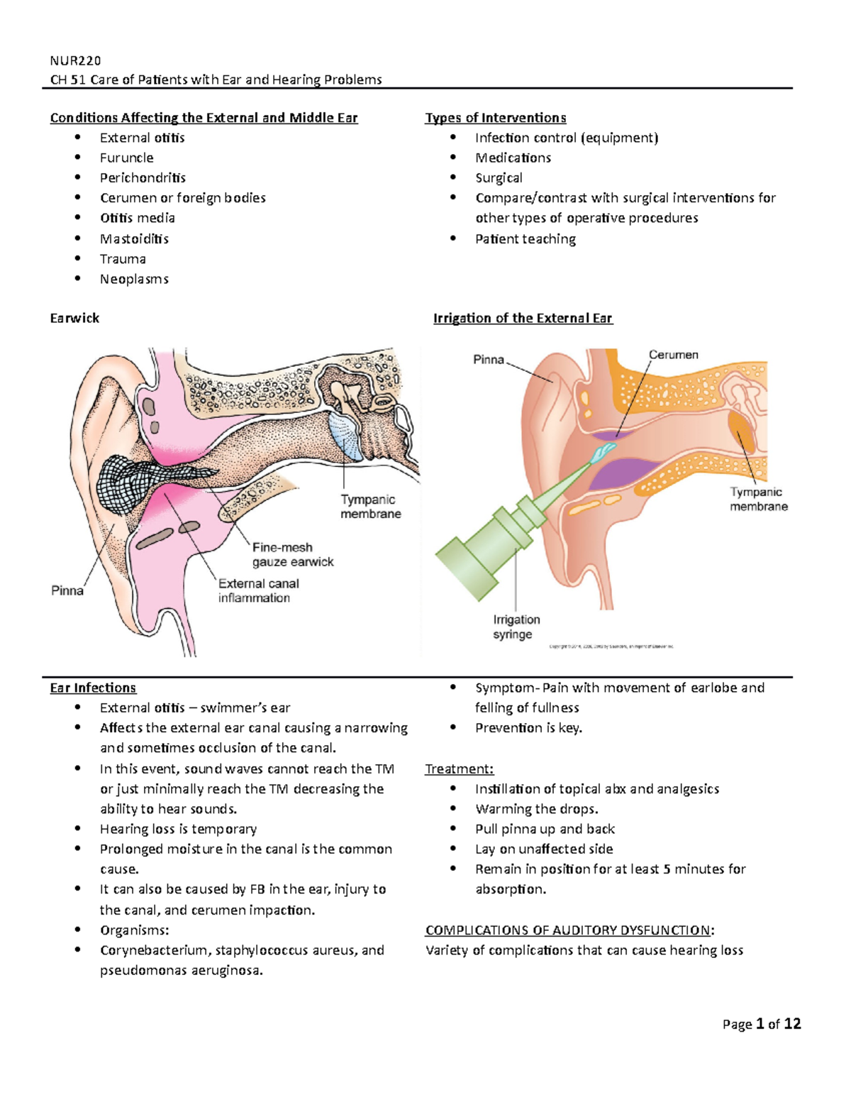 Hearing Problems NUR220 Chapter summaries - CH 51 Care of Patients with ...