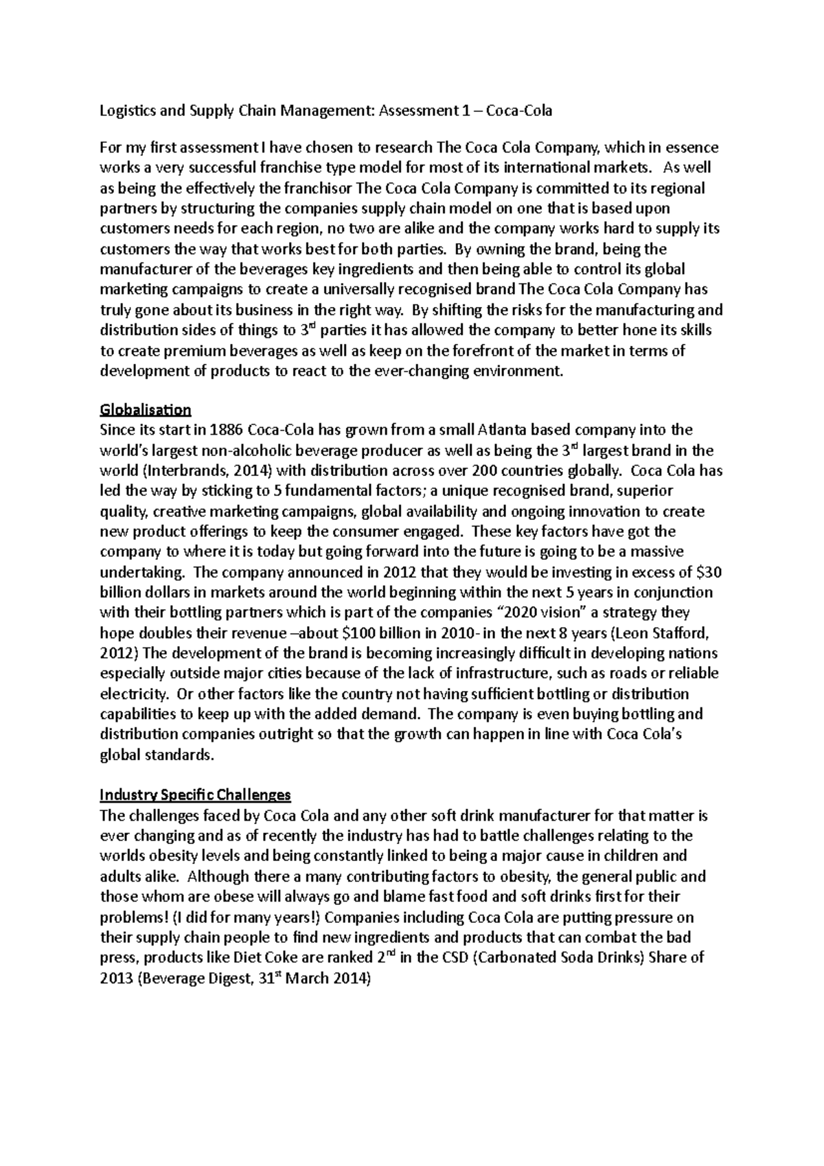 Assignment 1 Logistics and Supply Chain Management - Logisics and ...