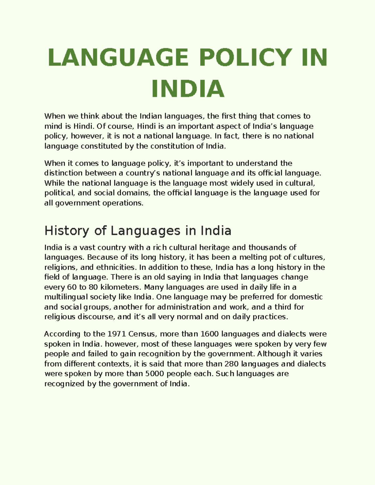 Language policy and constitution - LANGUAGE POLICY IN INDIA When we ...