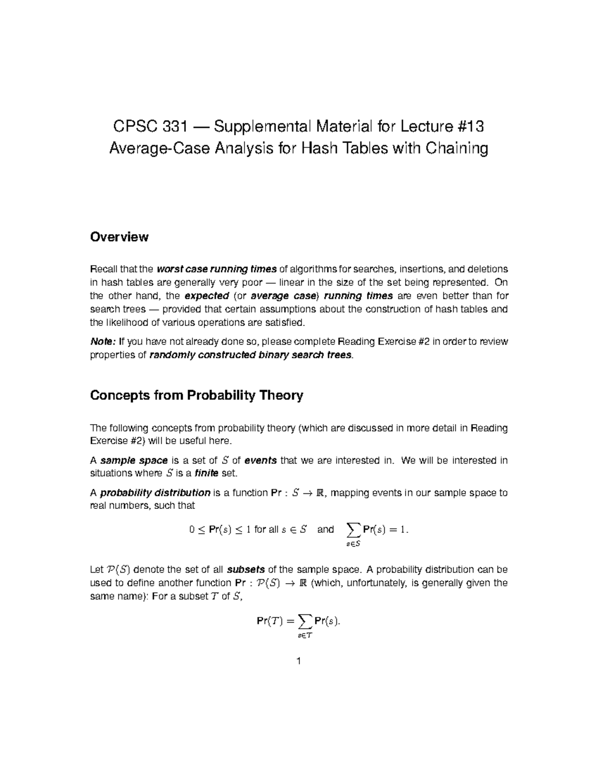 Average-Case Analysis for Hash Tables with Chaining - CPSC 331 — Supplemental Material for ...