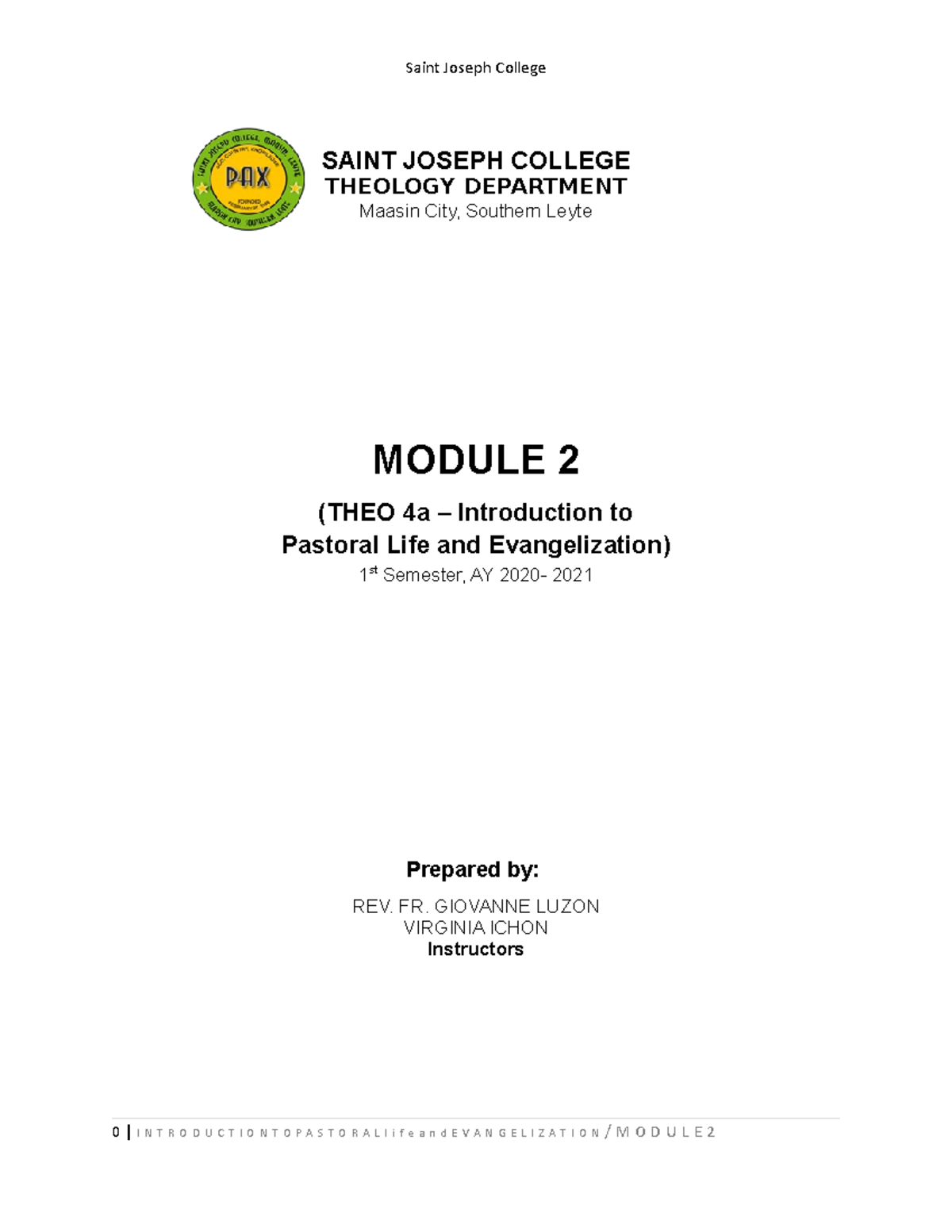 Module 2 4a Introduction to Pastoral - SAINT JOSEPH COLLEGE THEOLOGY ...