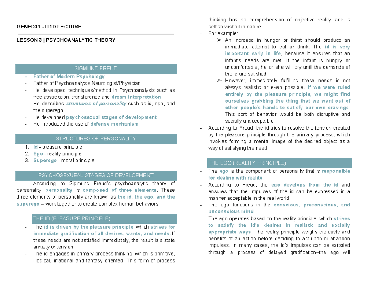 Psychoanalytic Theory - These three elements of personality are known ...