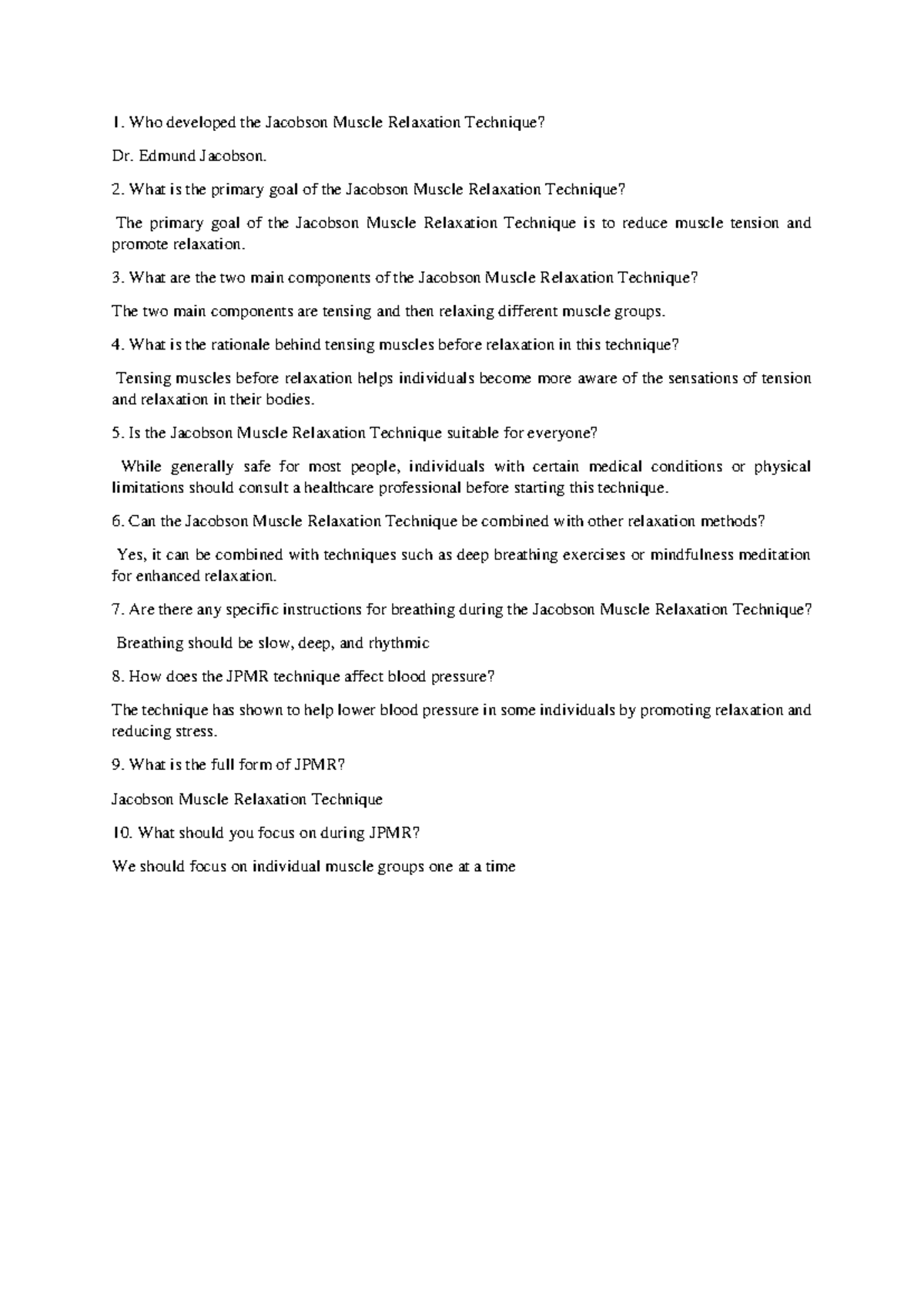 Jmpr - Summary B.Sc Psychology Honors - Who developed the Jacobson ...