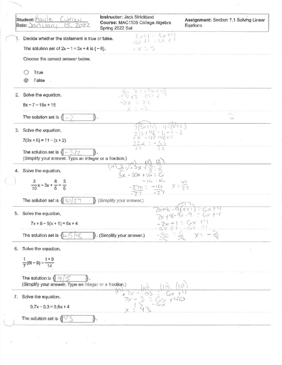 MAC1105 Solving linear equations - MAC 1105 - Studocu