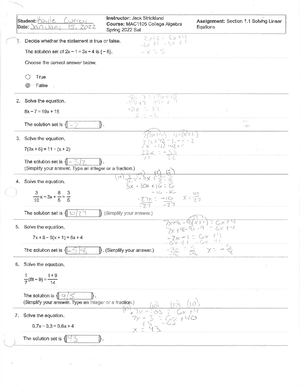 MAC1105 Solving linearequations problem set - MAC 1105 - Studocu
