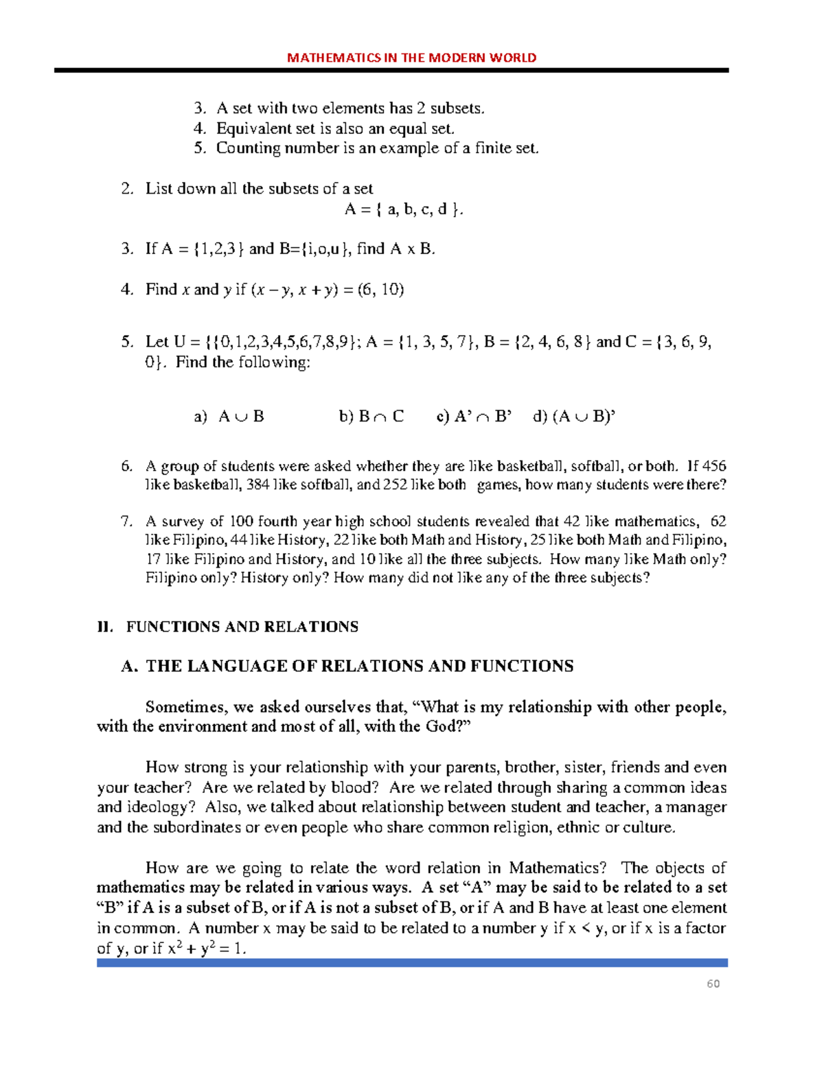 MMW 12 - MMW 12 notes - A set with two elements has 2 subsets ...