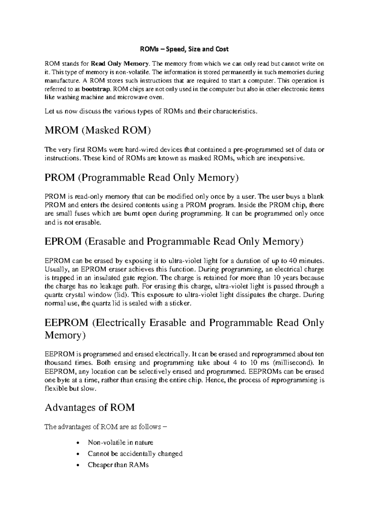 ROM - Read Only Memory and it's types - ROMs – Speed, Size and Cost ROM ...