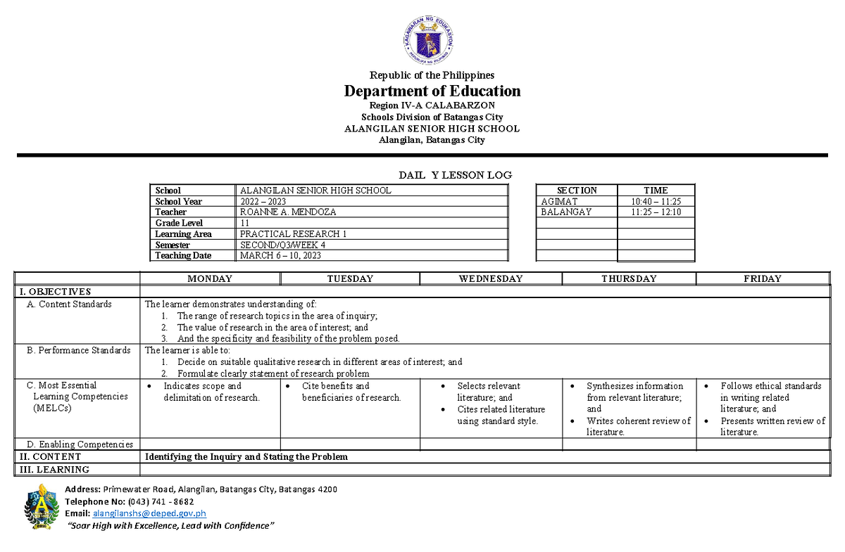 Toaz - Department of Education Region IV-A CALABARZON Schools Division ...