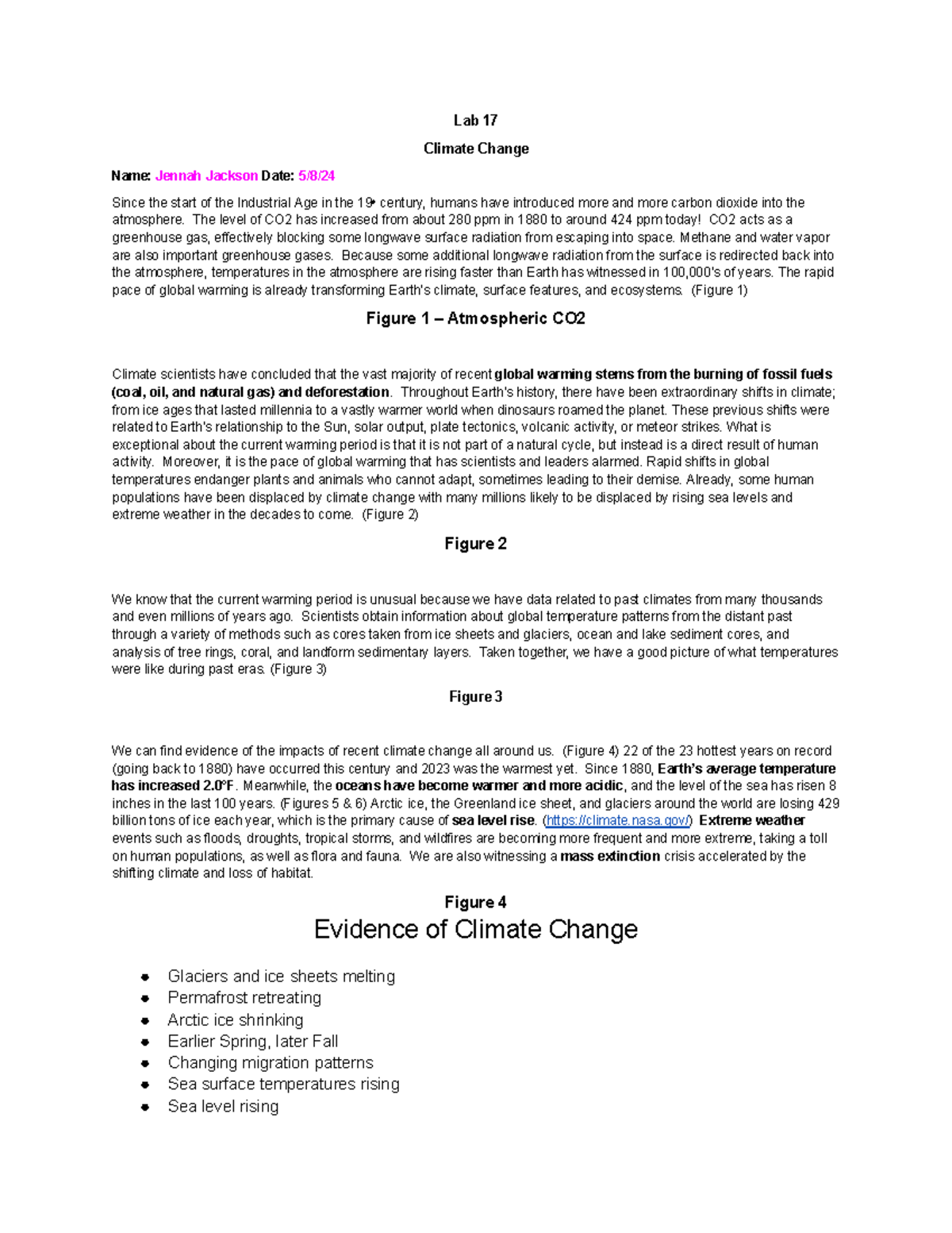Lab17 Climate Change - lab 17 - Lab 17 Climate Change Name: Jennah ...