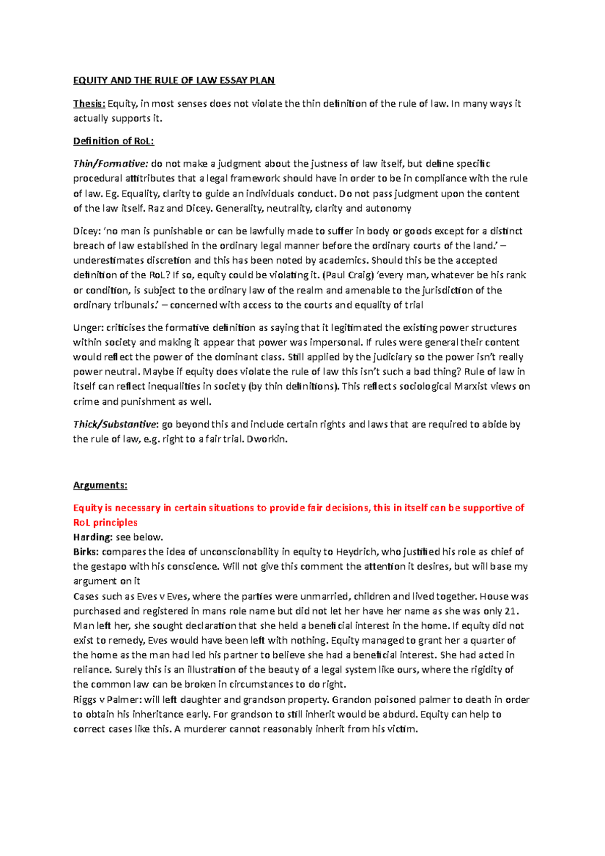 Equity and the Rule of Law Essay PLAN - EQUITY AND THE RULE OF LAW ...