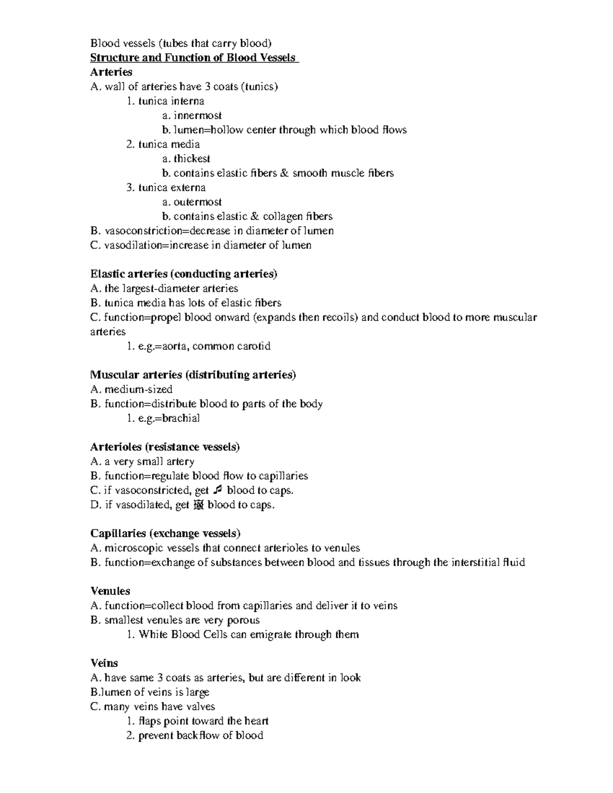 Blood vessels - Anatomy and Physiology notes based on topic - Blood ...