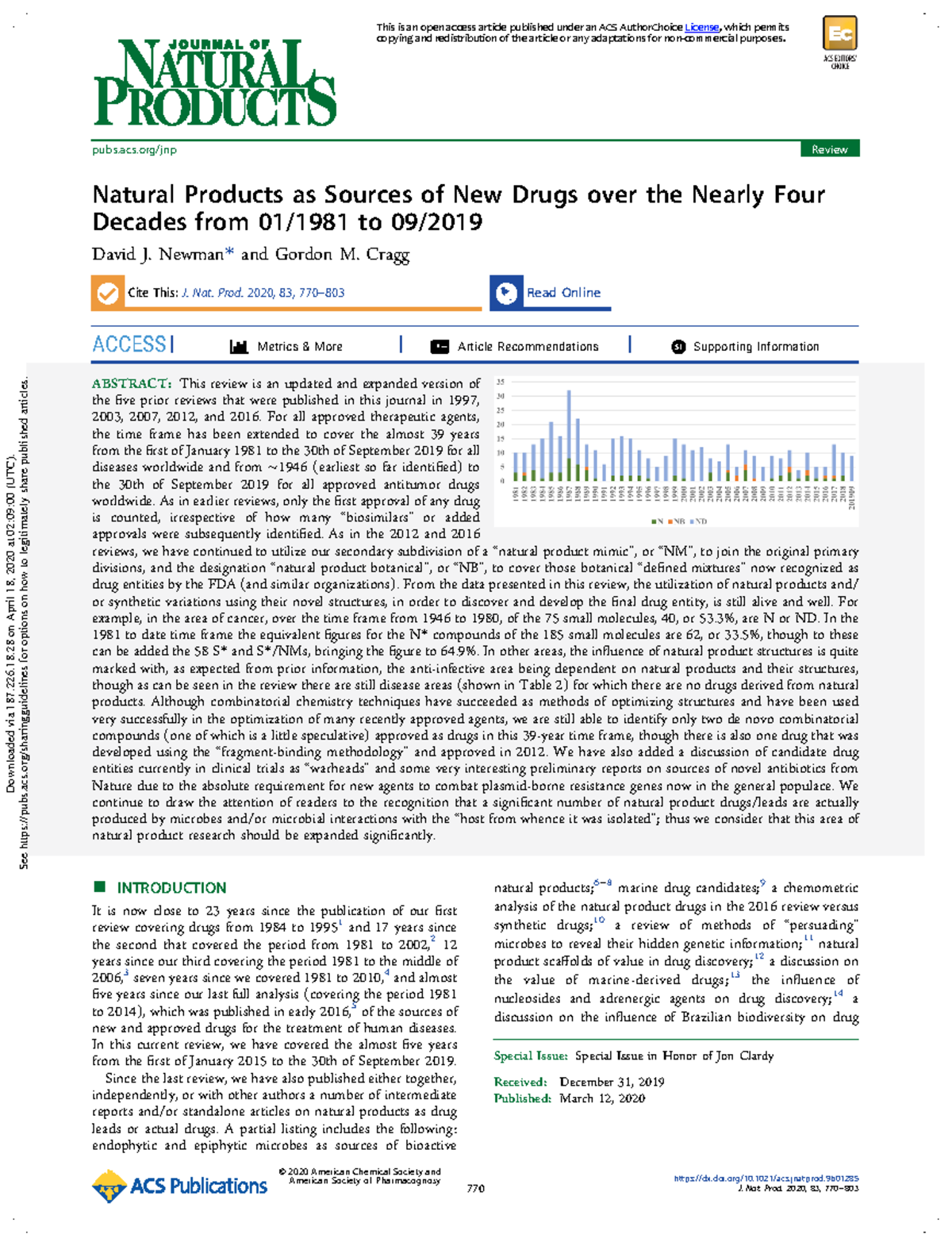 Newman and Cragg JNP 2020 - Natural Products as Sources of New Drugs ...