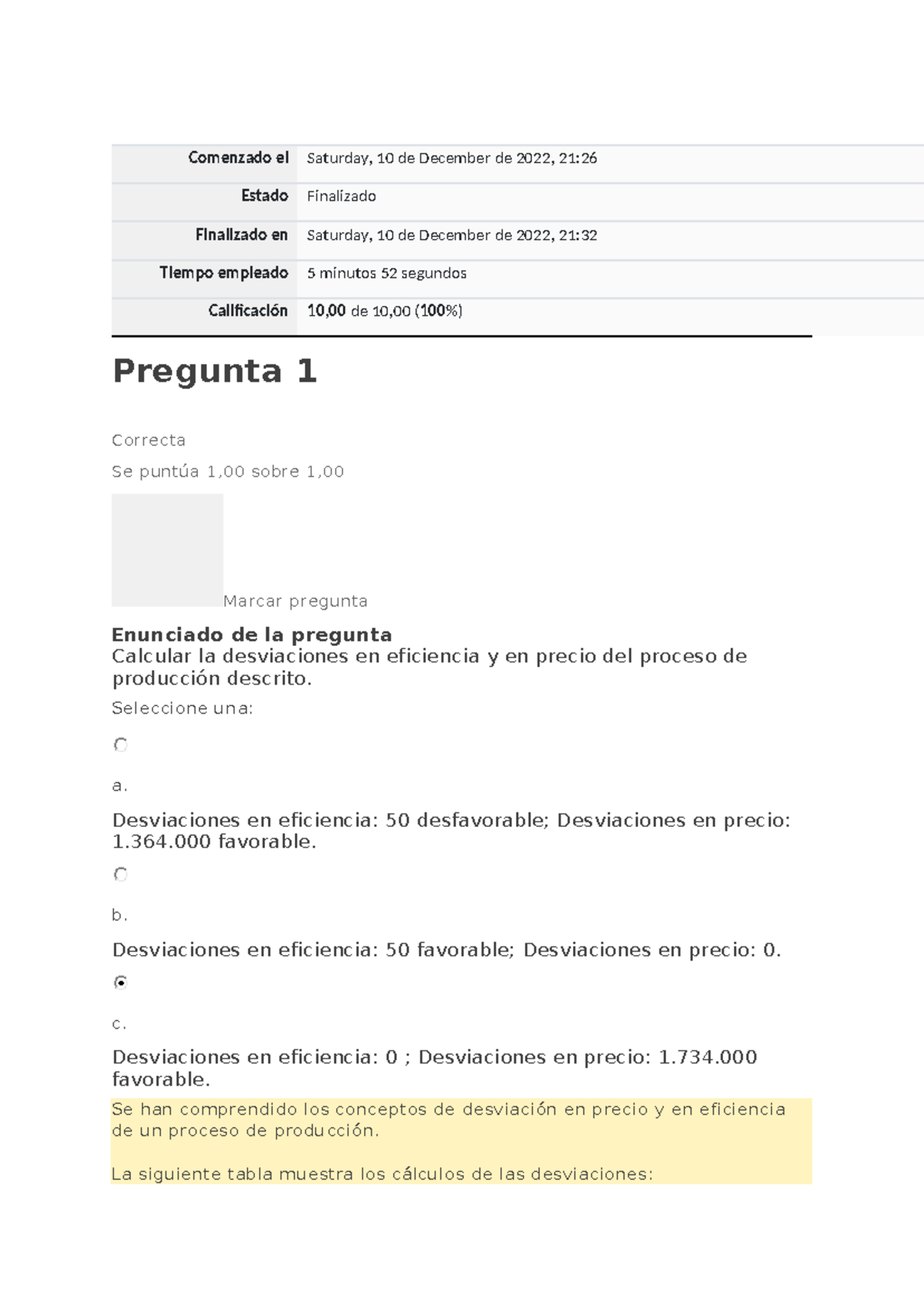 Análisis de Costes 8 - Finanzas - Comenzado el Saturday, 10 de December ...