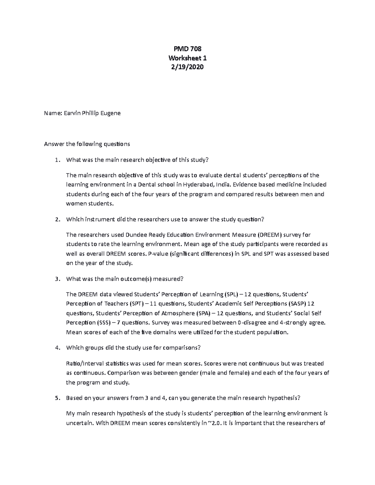 Evidence based medicine worksheet #1 due 2-19-20 - PMD 708 Worksheet 1 ...