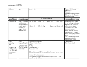 SBAR hand 2 - SBAR assignment MS - Pt. Name: Age: Adm. Date: Primary MD ...