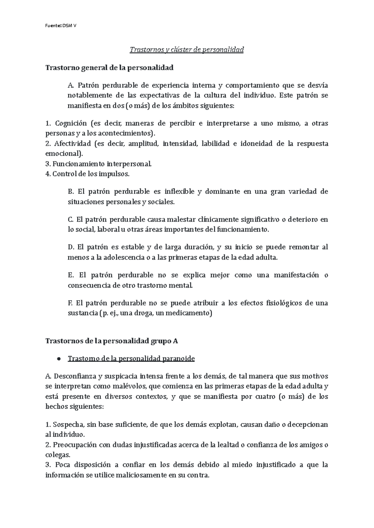 Clúster de personalidad - Trastornos y clúster de personalidad ...