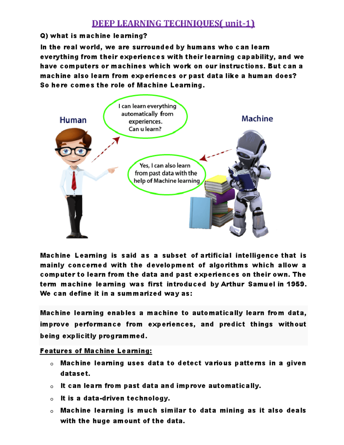 DEEP Learning UNIT 1 - DEEP LEARNING TECHNIQUES( unit-1) Q) what is ...