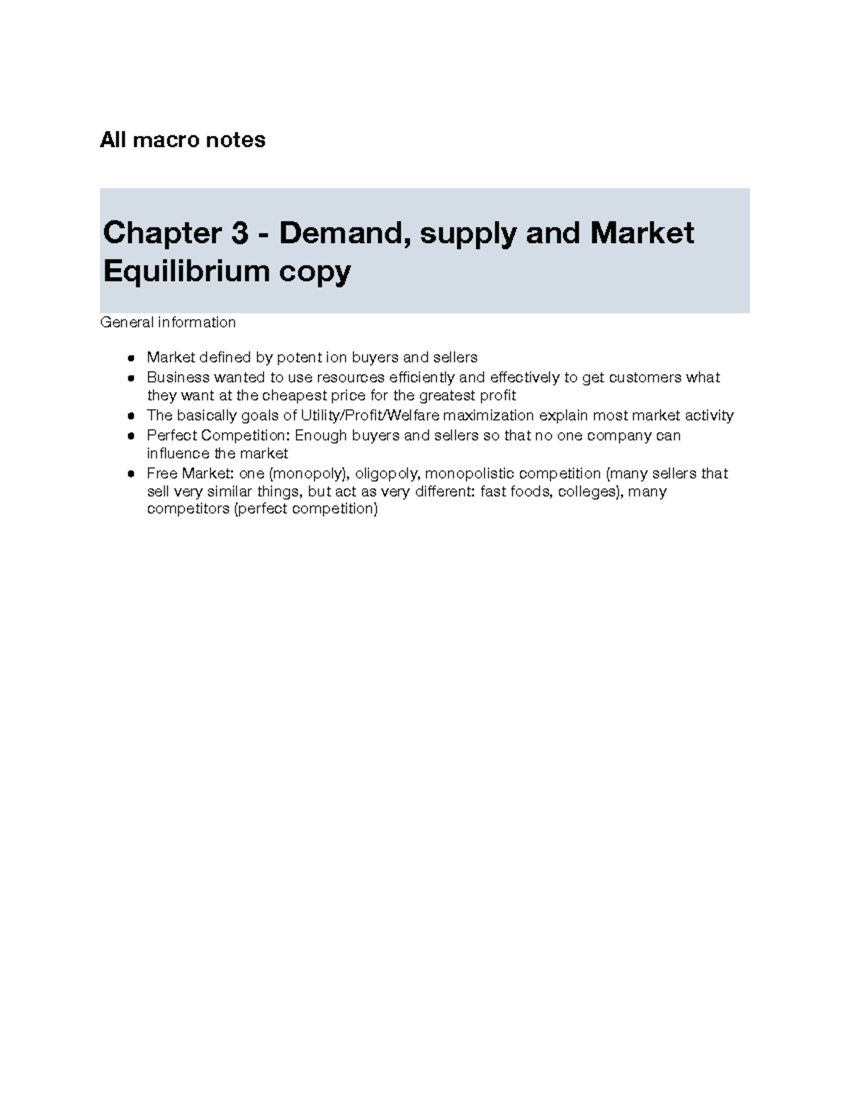 Intro to Macro Notes - All macro notes Chapter 3 Demand, supply and ...