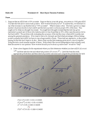 Studocu Worksheet-9-Bayes Theorem - Math 130 Worksheet 9: Some Bayes ...
