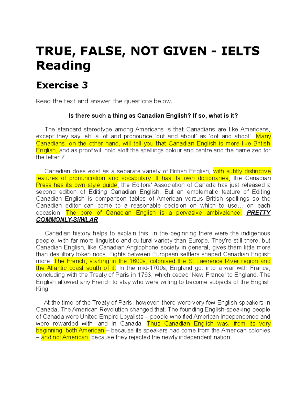 Ielts Reading ACT.3 TRUE OR False - TRUE, FALSE, NOT GIVEN - IELTS ...