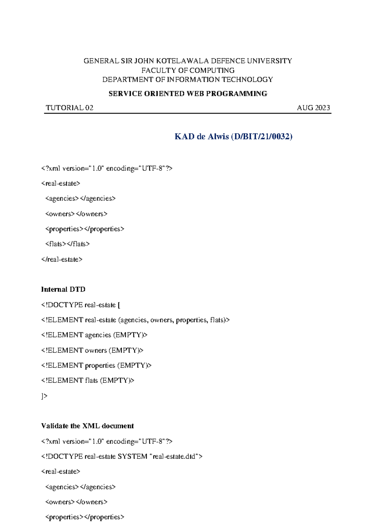 Tutorial 2 Answers Dghhhh General Sir John Kotelawala Defence University Faculty Of