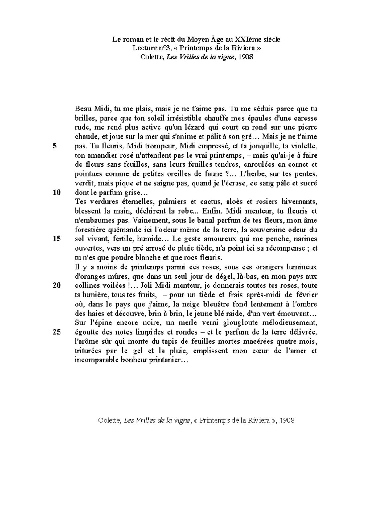 Printemps de la Riviera (Colette) - Tu me séduis parce que tu brilles ...