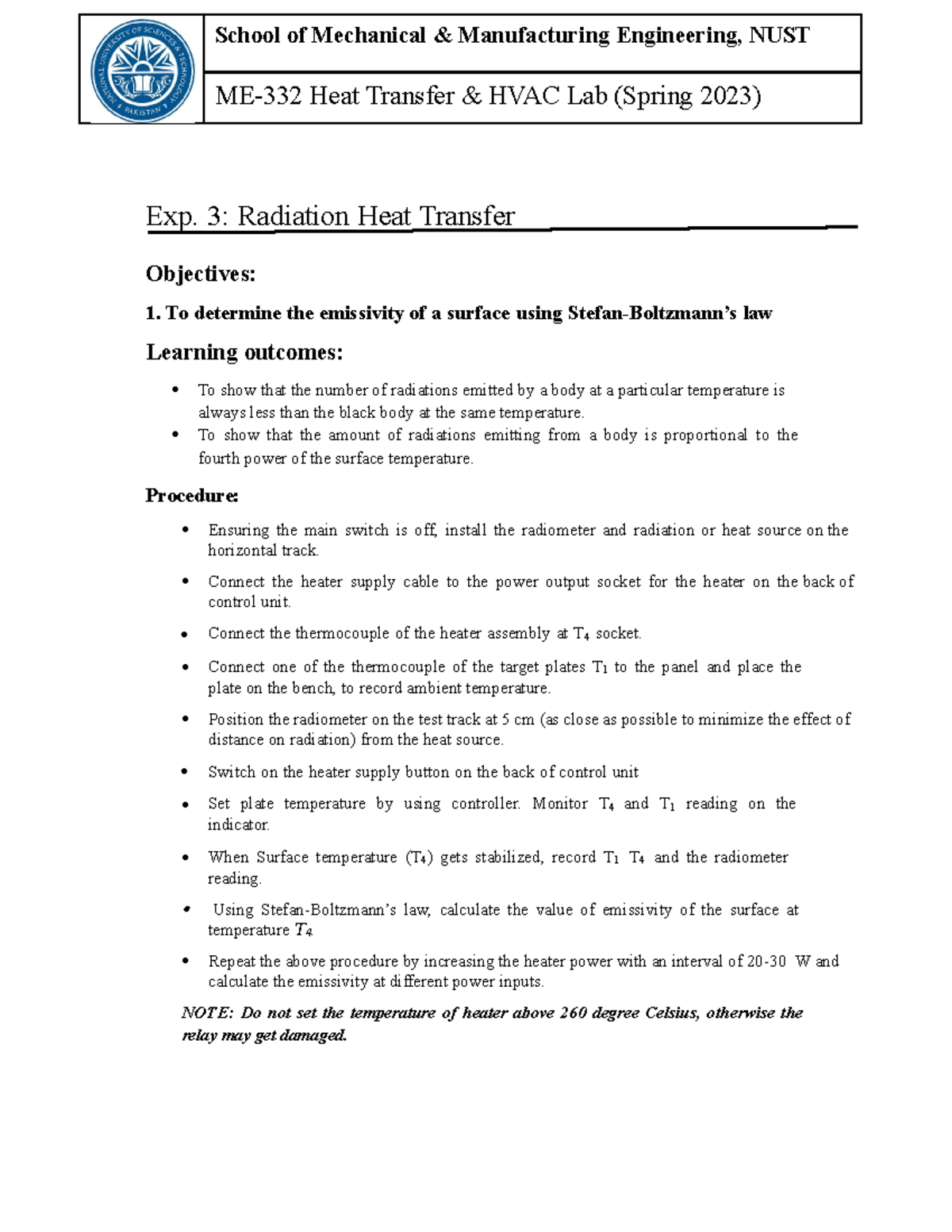 Lab 3 - No des - School of Mechanical & Manufacturing Engineering, NUST ...
