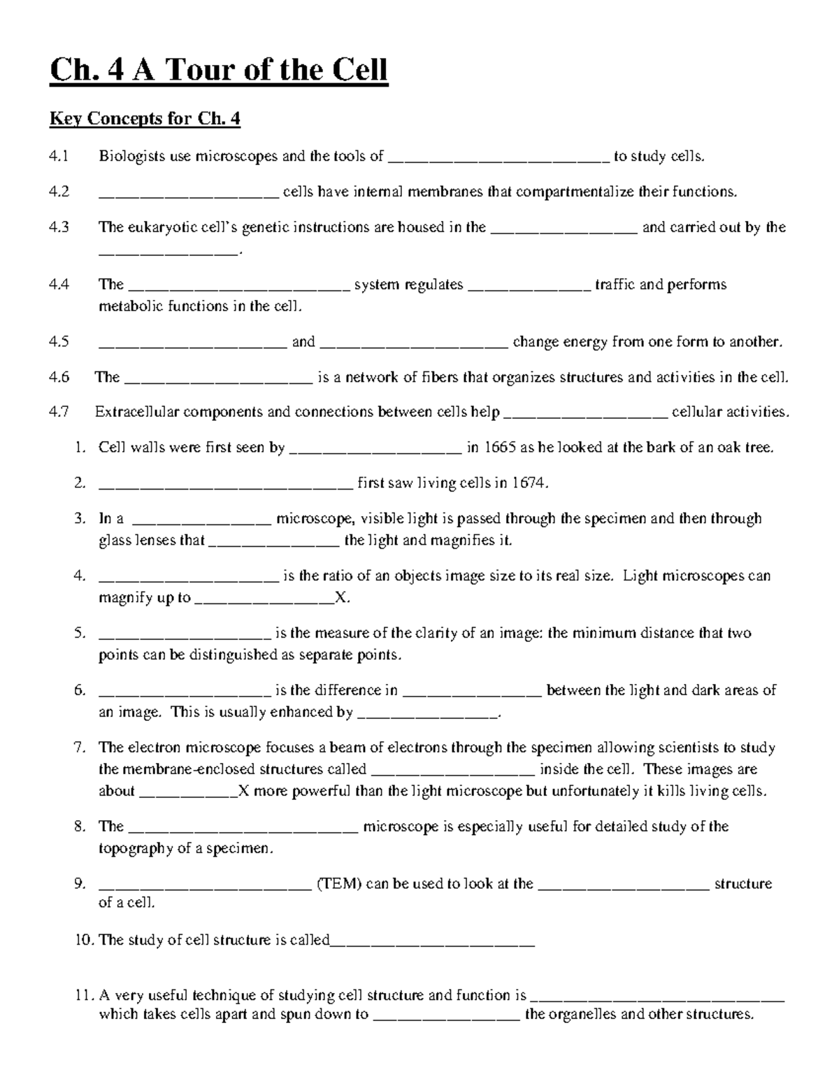 Ch. 04 A Tour of the Cell 2016 - Ch. 4 A Tour of the Cell Key Concepts ...
