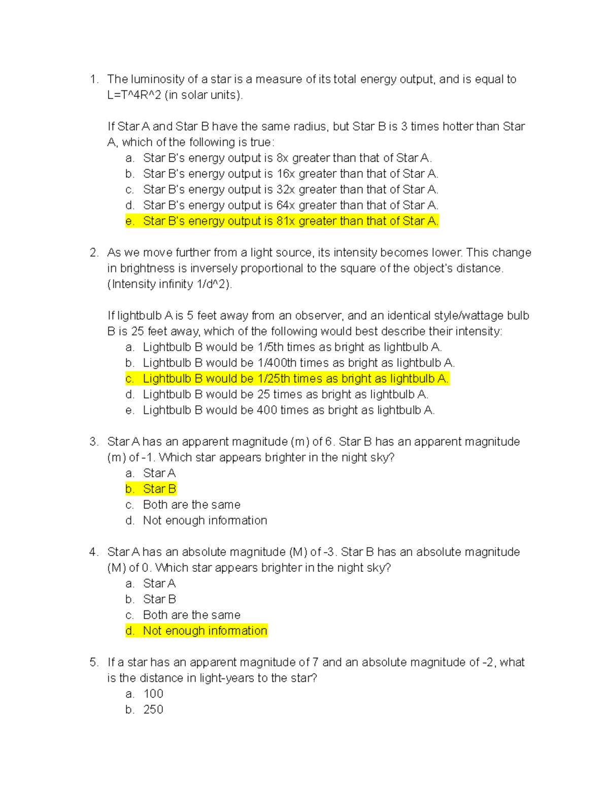 Ast. Week 7 Study Guide - The luminosity of a star is a measure of its ...
