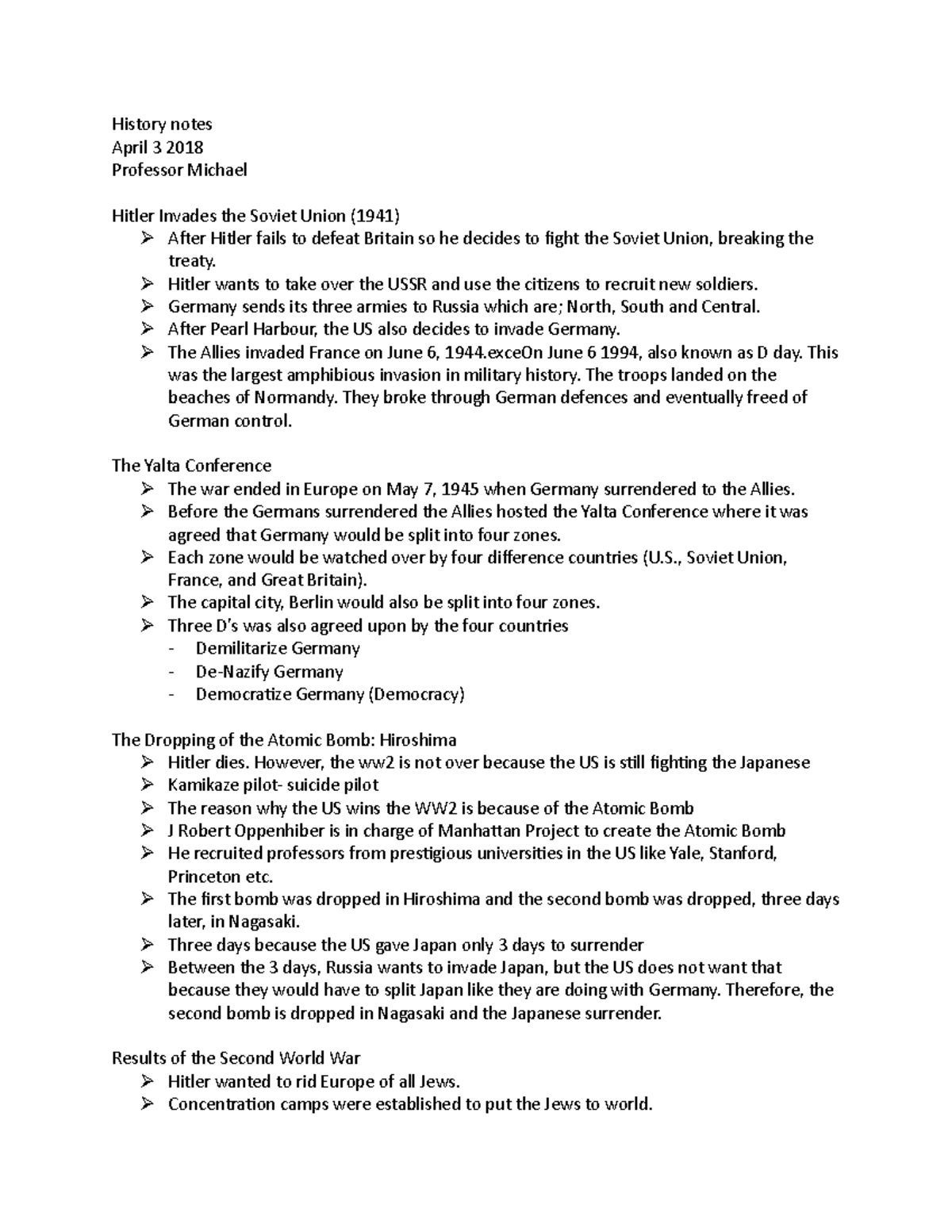 History notes 15 - History notes April 3 2018 Professor Michael Hitler ...