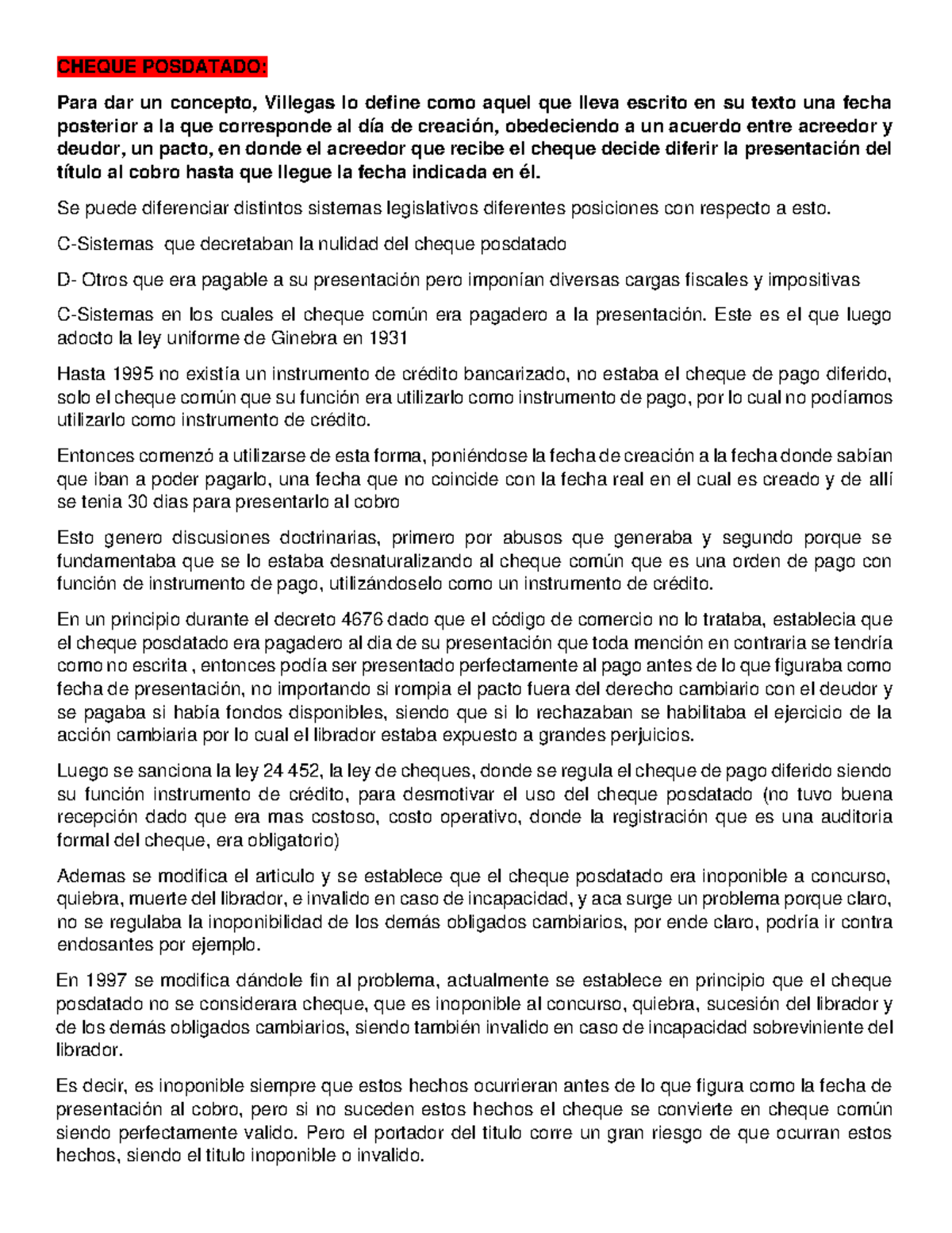 Cheque Posdatado evolucion regulacion problematica - Derecho cambiario ...