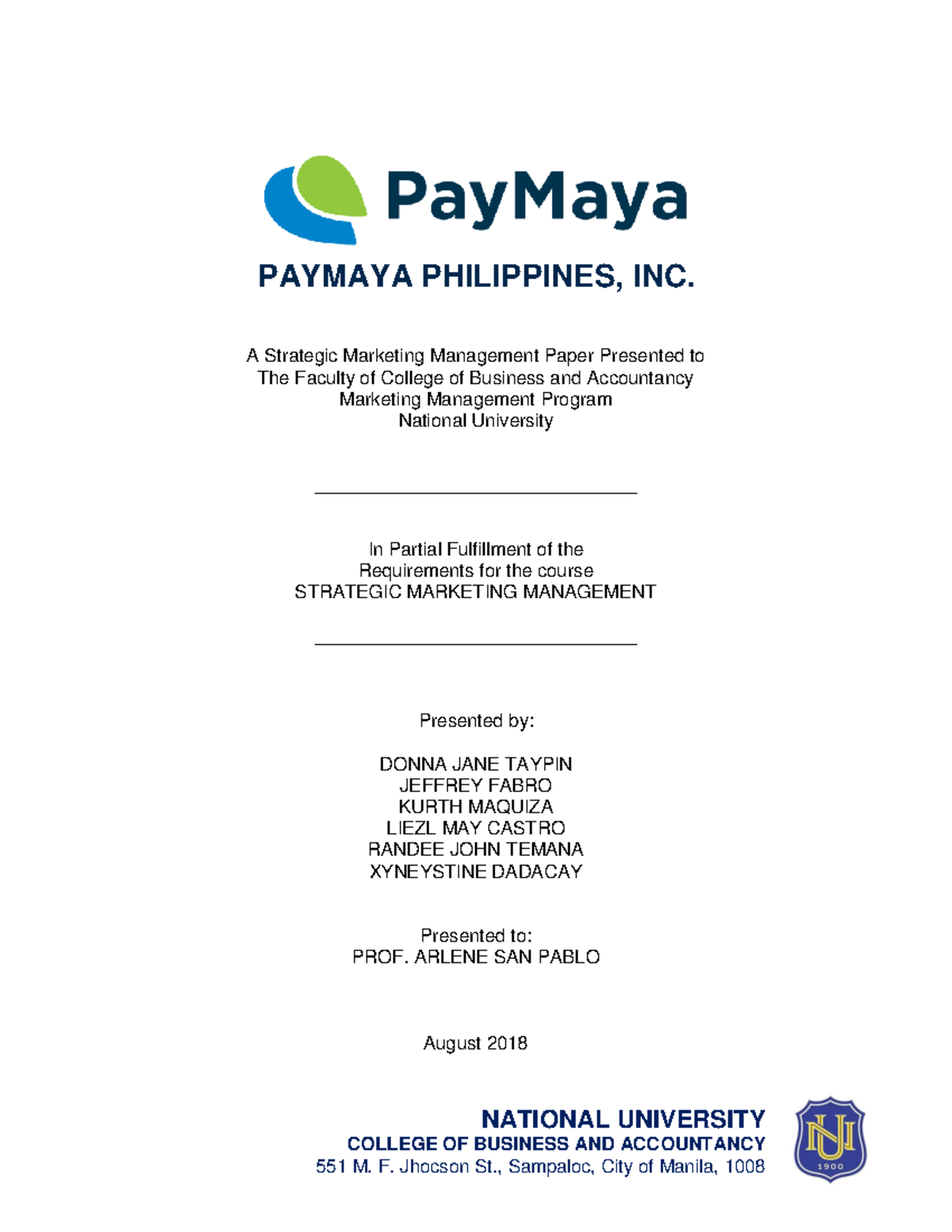 Paymaya Research Paper - PAYMAYA PHILIPPINES, INC. A Strategic ...