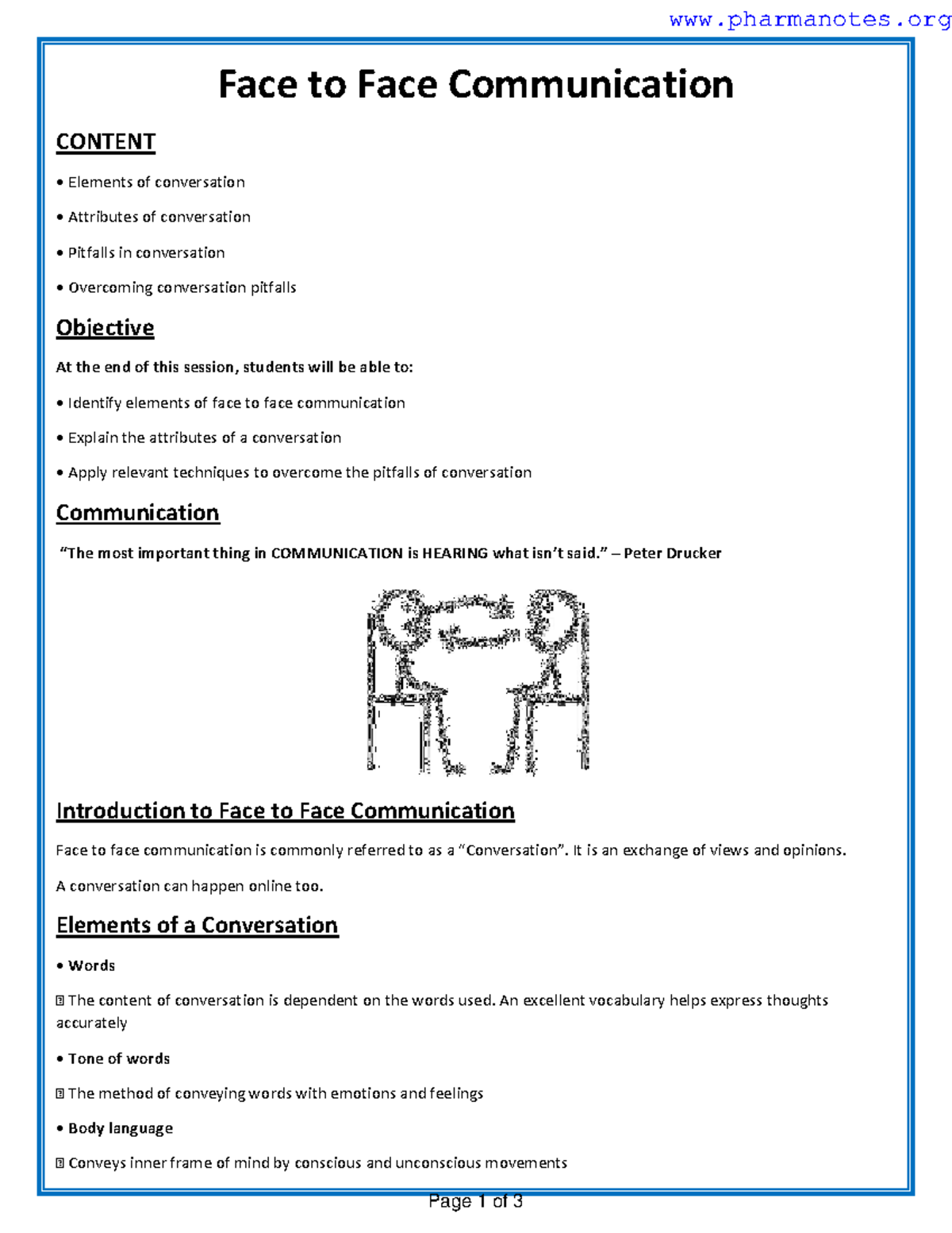 Face to Face Communication - Face to Face Communication CONTENT Elements of conversation ...
