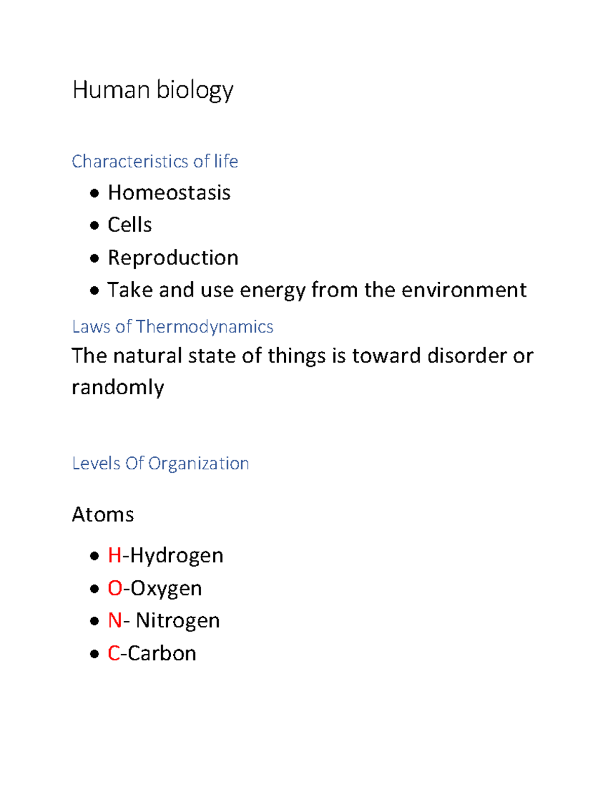 Human Biology 2023 - Characteristics of life - Human biology ...