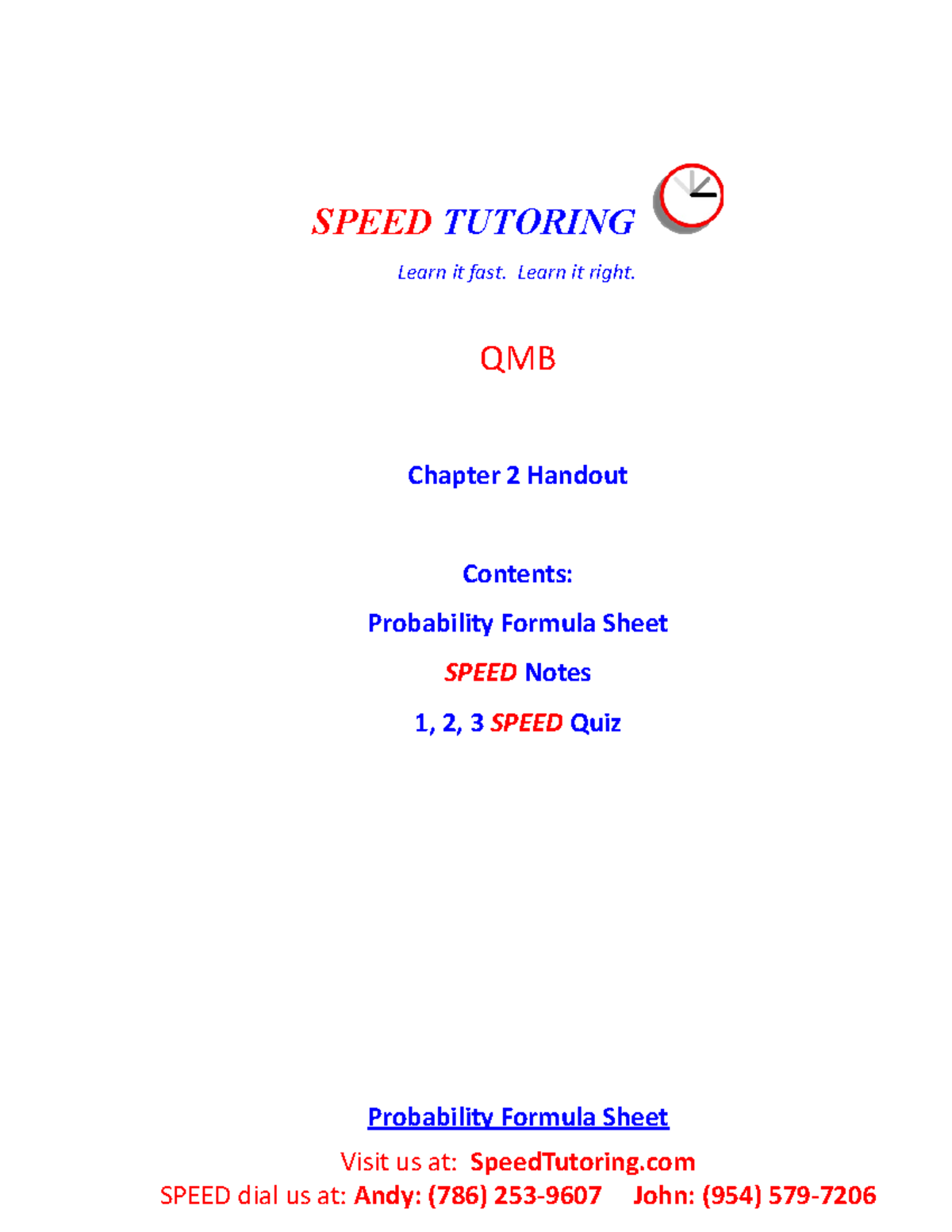 Chapter 2 speed notes - SPEED TUTORING Learn it fast. Learn it right ...