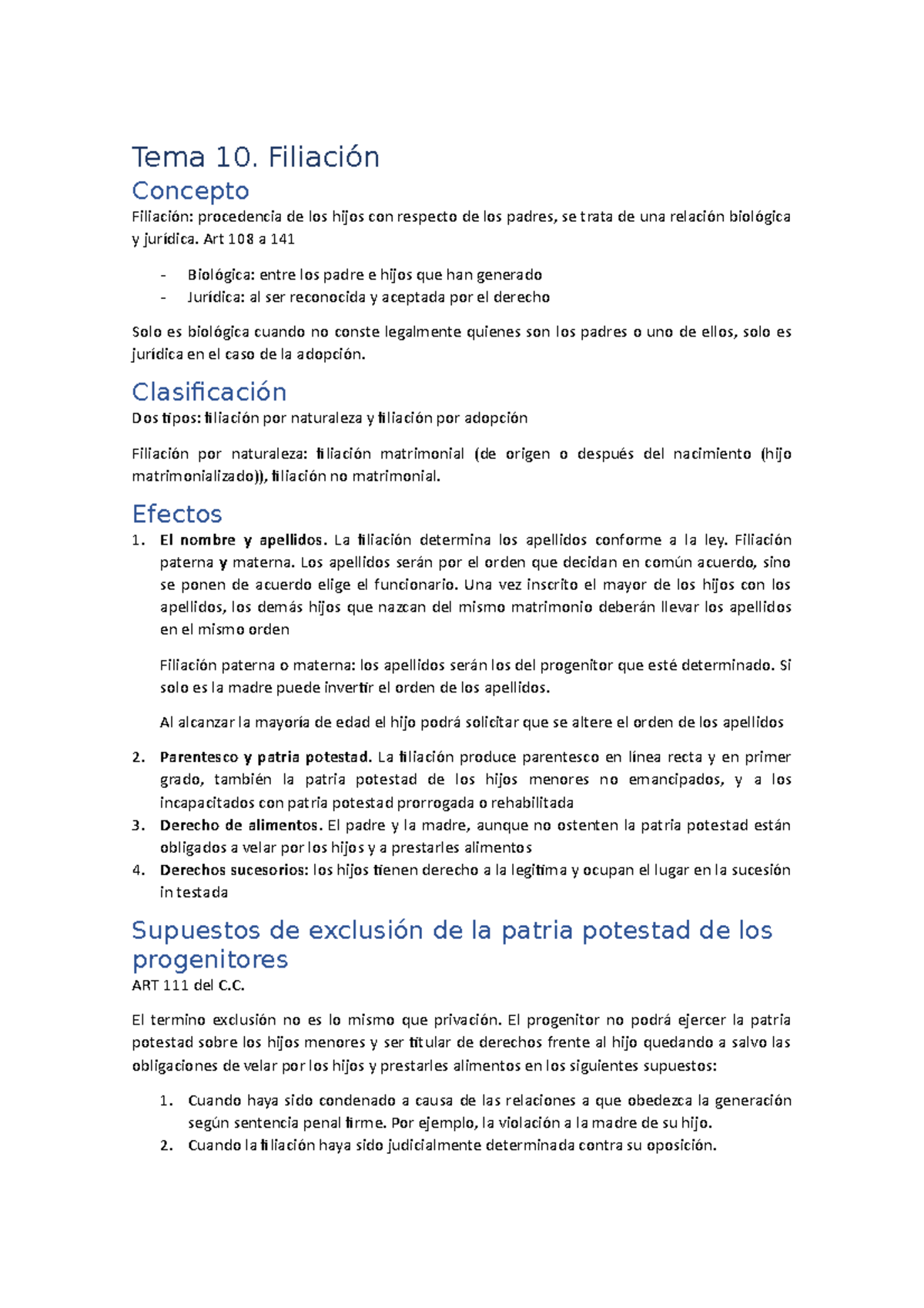 Tema 10. filiacion - Apuntes Tema 10 - Tema 10. Filiación Concepto ...