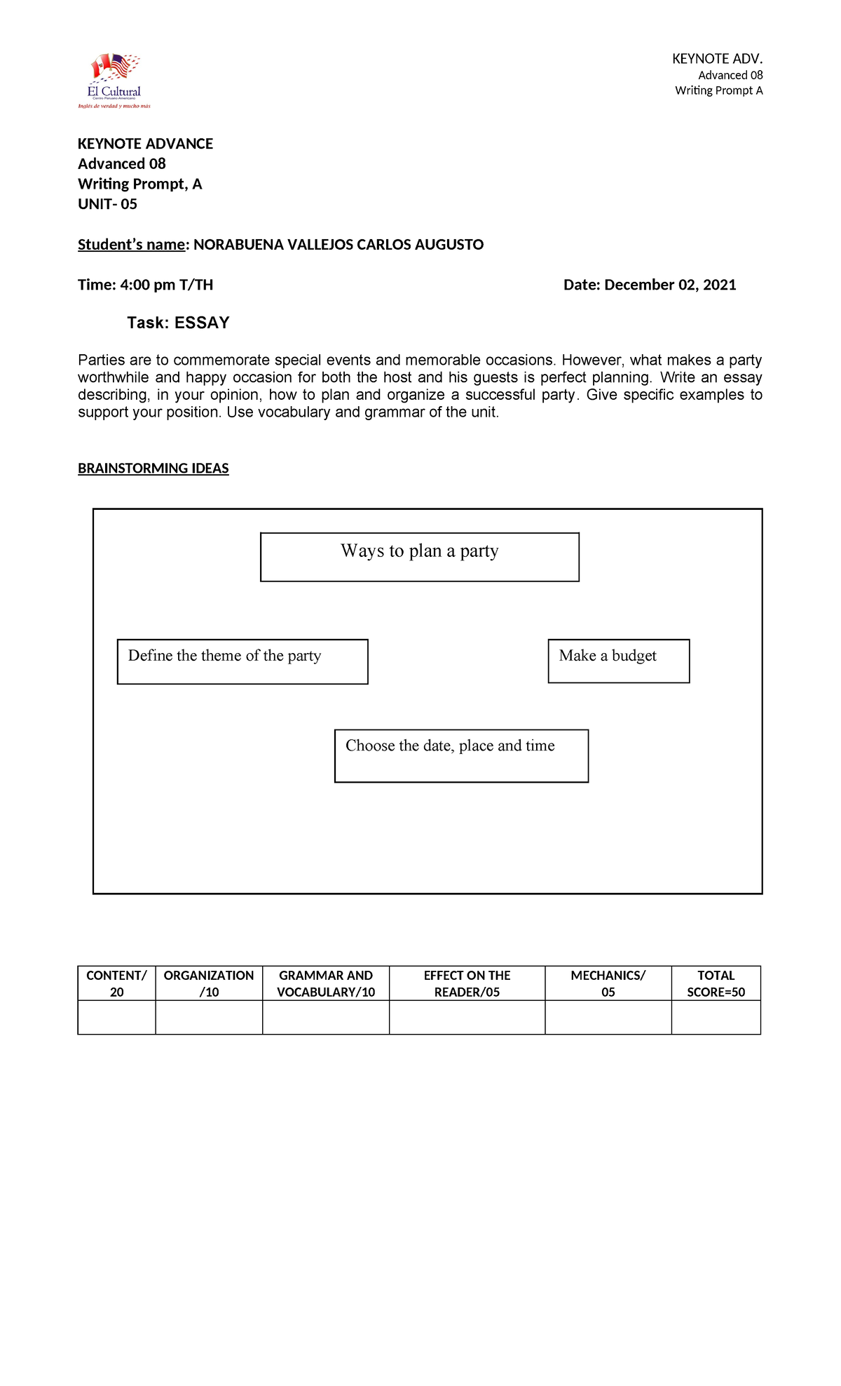 A08 Keynote Writing task - KEYNOTE ADV. Advanced 08 Writing Prompt A ...