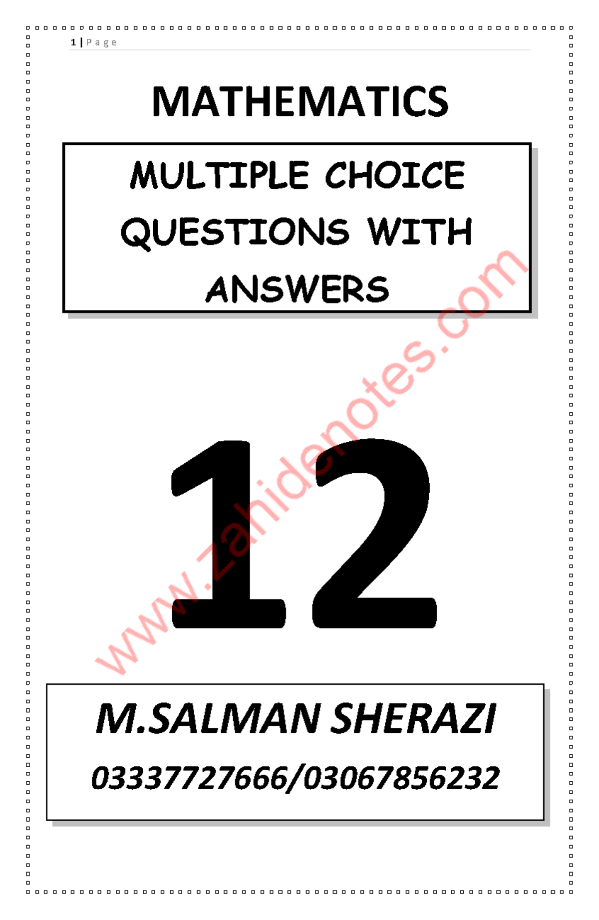 2ND YEAR MATH (MCQ's) with answer - MATHEMATICS 12 MULTIPLE CHOICE ...