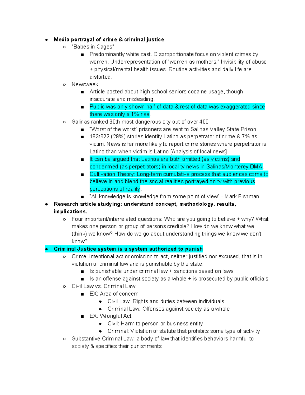 Week 2 - 10.9 Notes - Media portrayal of crime & criminal justice ...