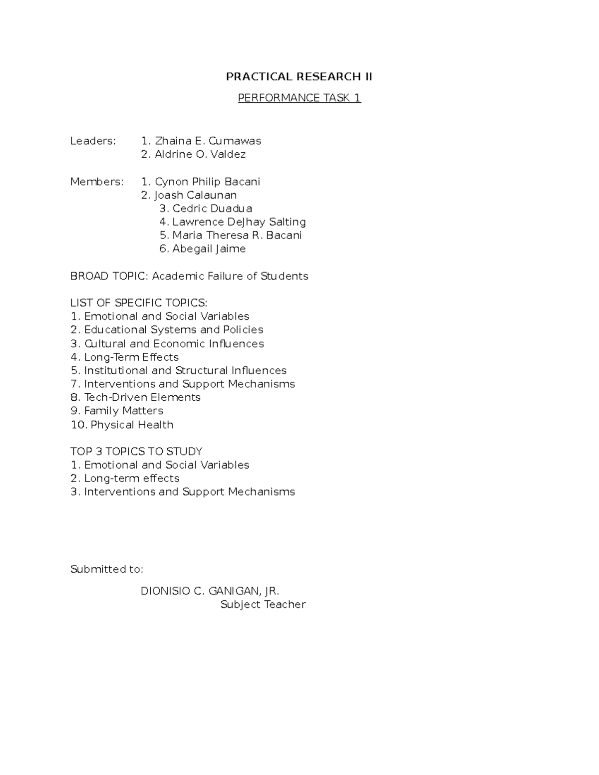 PT1 Research- Topic - Kdkqknxax - PRACTICAL RESEARCH II PERFORMANCE ...