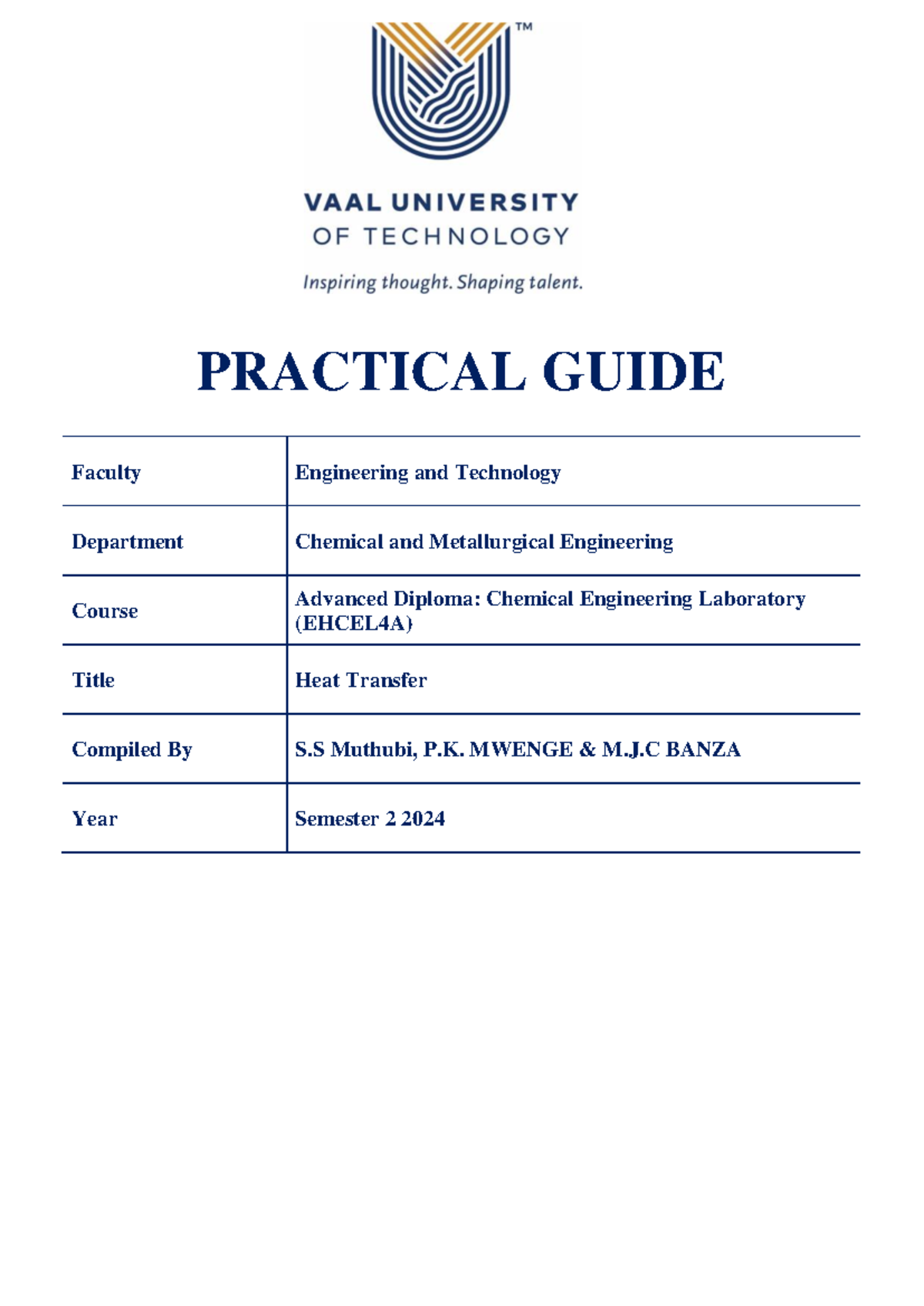 2024 Heat Transfer Practical Guide - PRACTICAL GUIDE Faculty ...