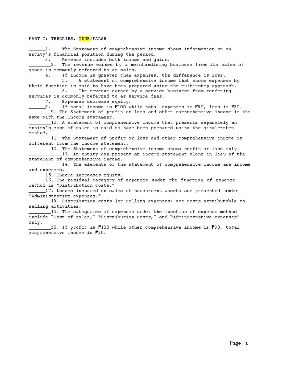 FS- Activity-1 - Practice material in IA3 - PART I: THEORIES. TRUE ...