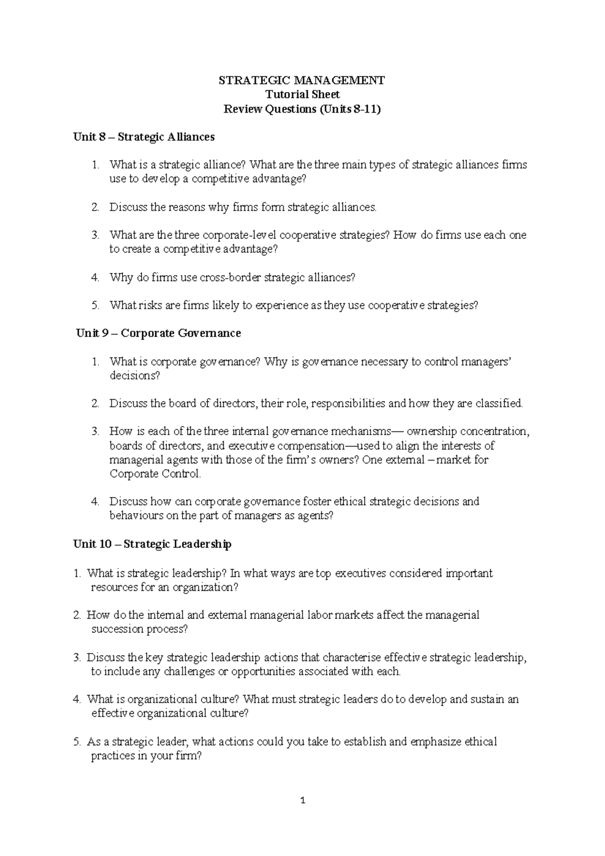 Strategic Management Review Questions - Final Exam, April 2023-2024 ...