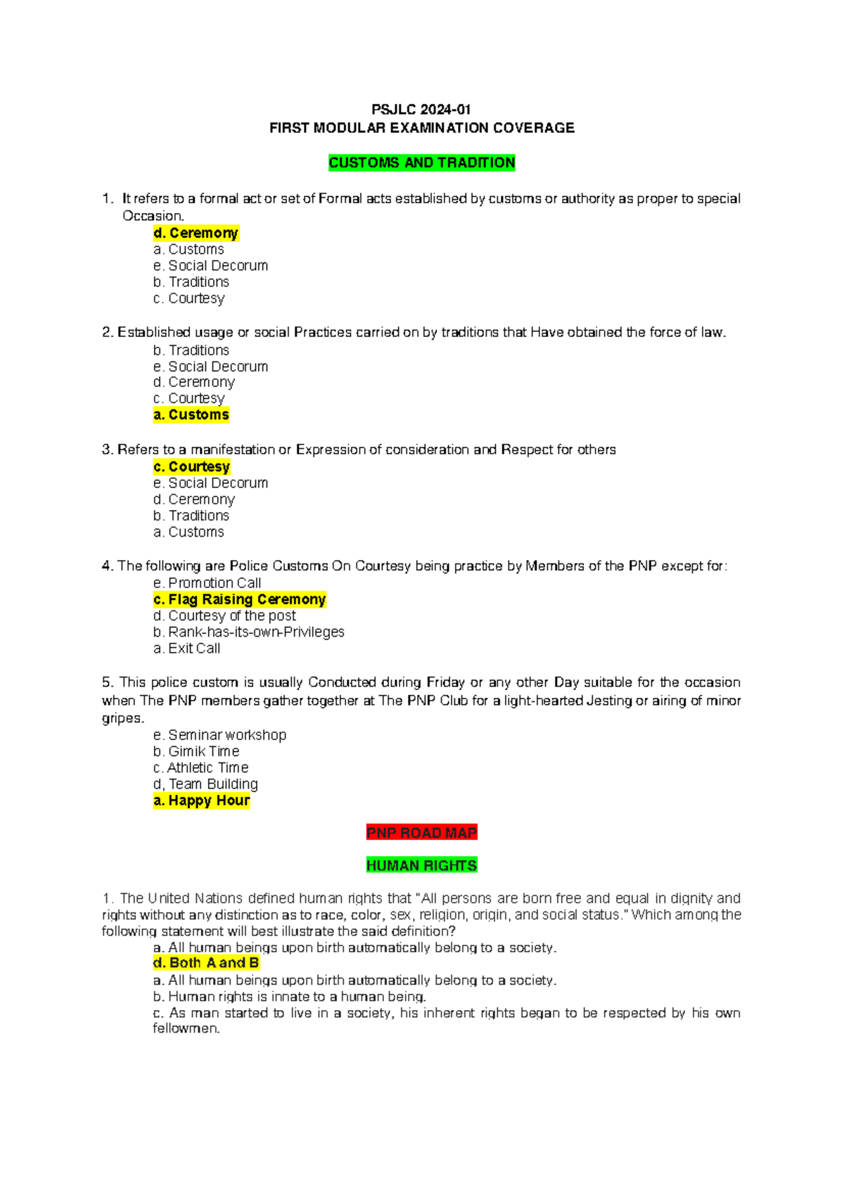 First Modular Examination Coverage Psjlc - PSJLC 2024- 01 FIRST MODULAR ...