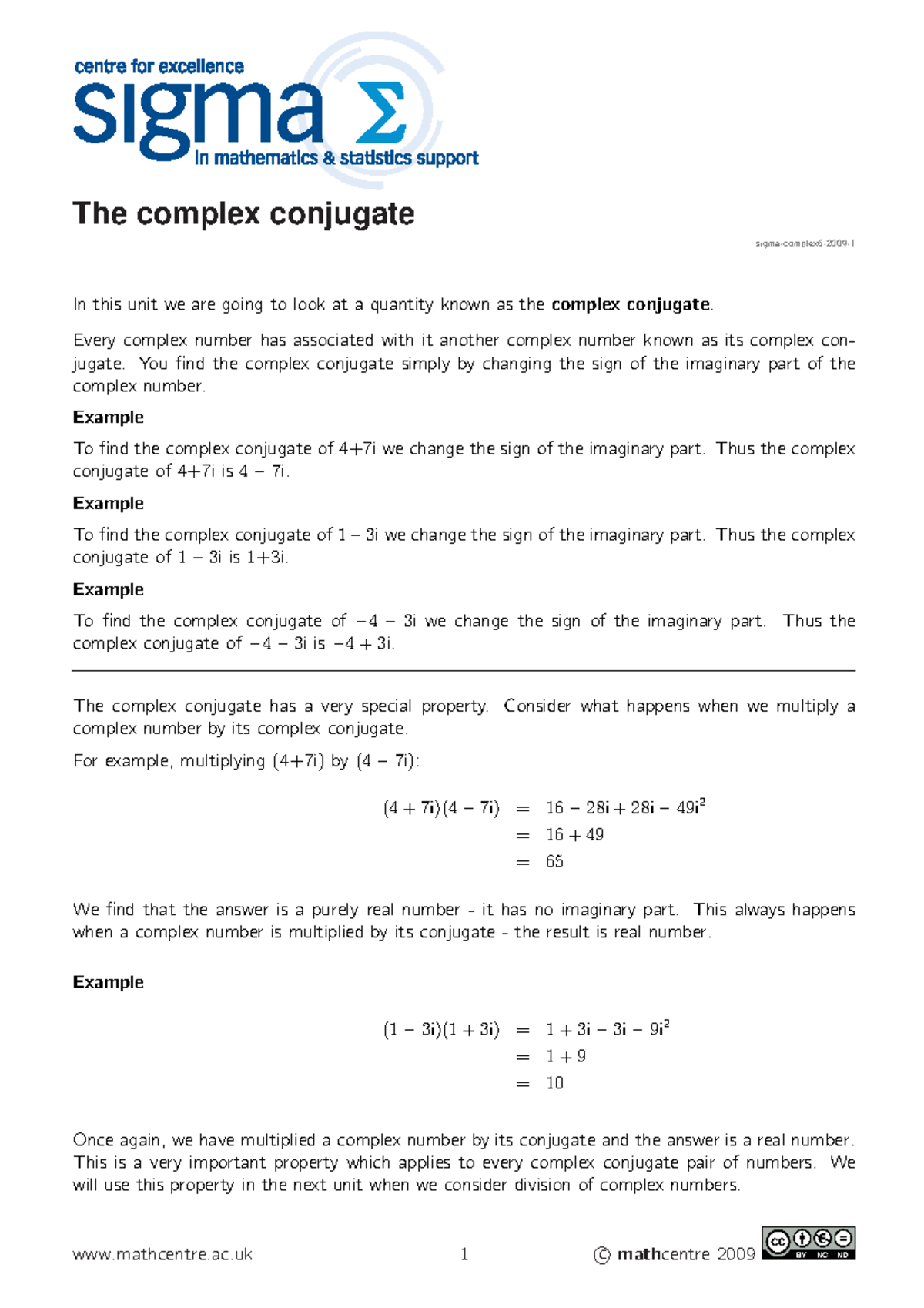 Sigma complex 6 2009 1 - Signma notation - The complex conjugate sigma ...