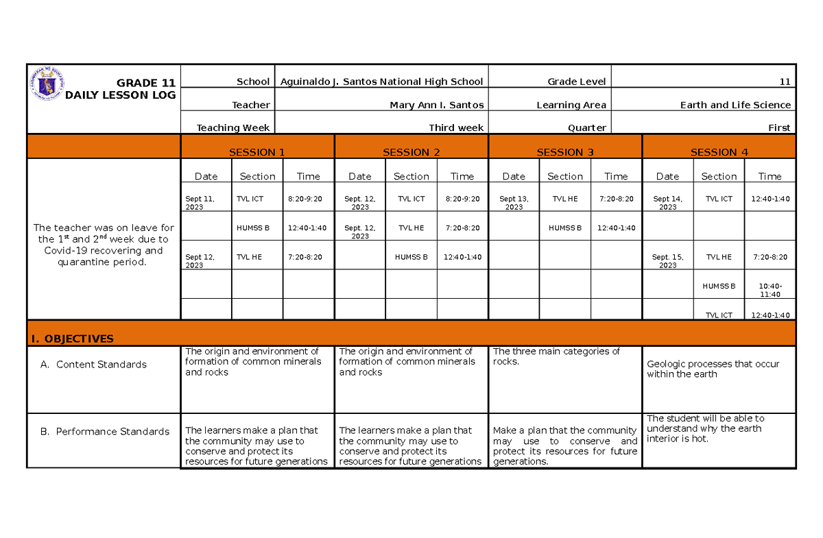 EAL 3rd WEEK DLL - GRADE 11 DAILY LESSON LOG School Aguinaldo J. Santos ...