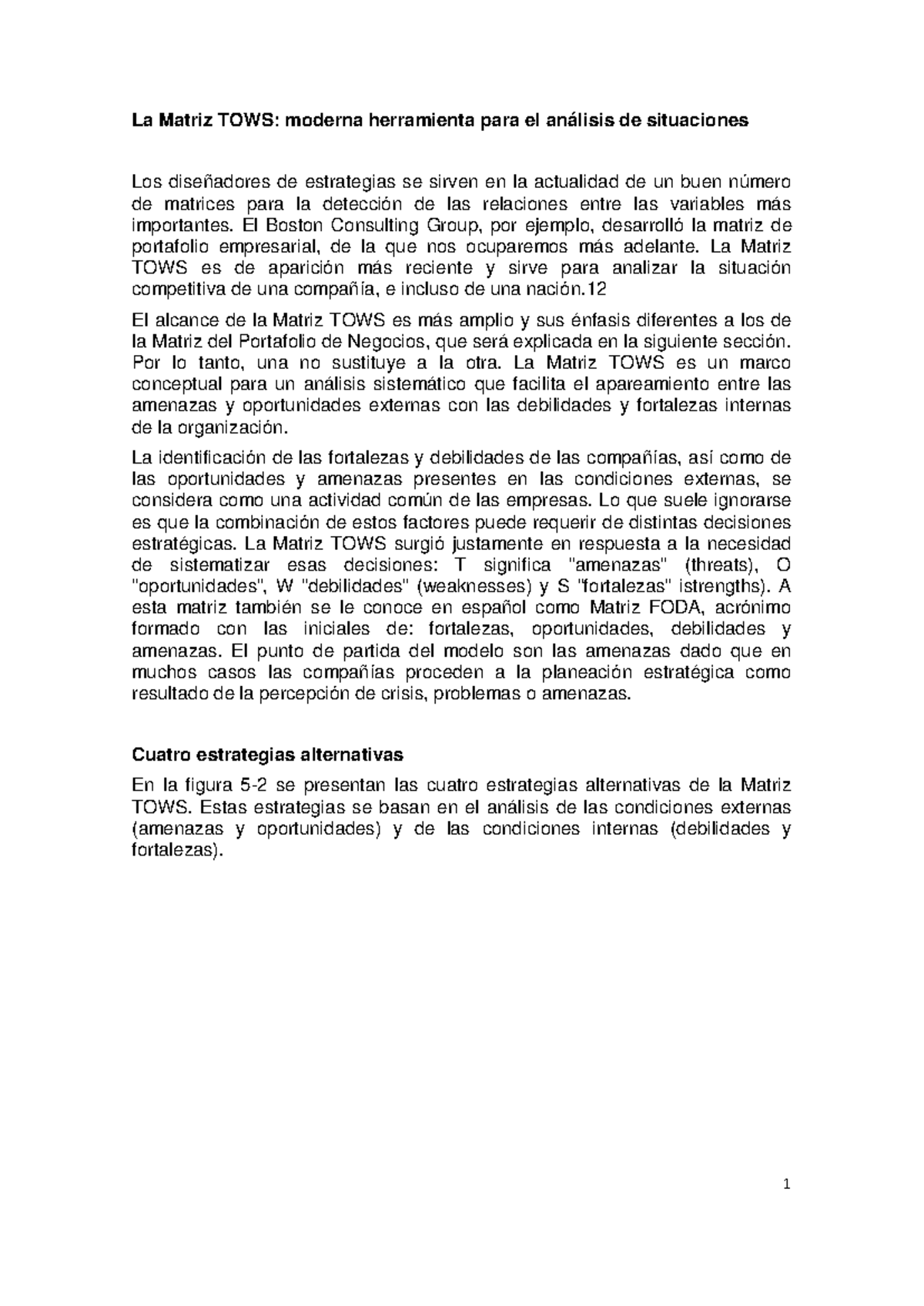 Matriz TOWS - FODA - Para trabajar - La Matriz TOWS: moderna ...