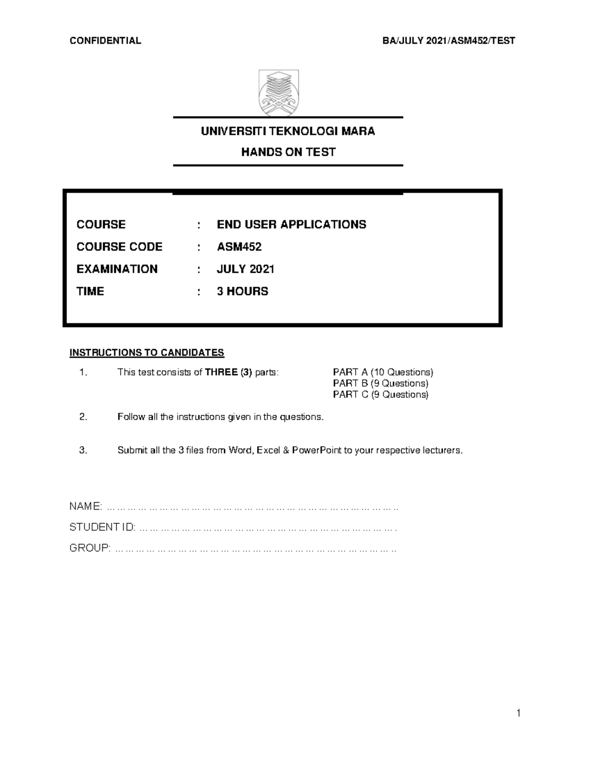 Hands-ON-TEST Question - INSTRUCTIONS TO CANDIDATES This test consists ...