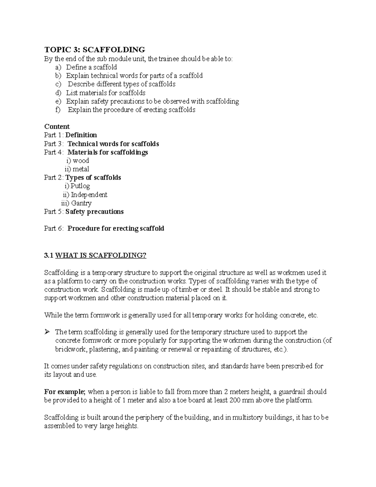Topic 3- Scaffolding - TOPIC 3: SCAFFOLDING By the end of the sub ...